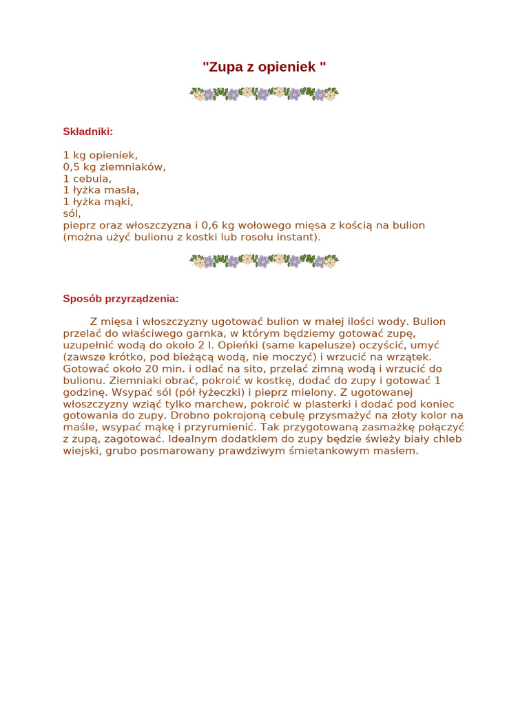 Zupa Z Opieniek | PDF