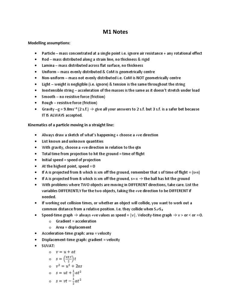 M1 Notes: Modelling Assumptions | PDF | Momentum | Force