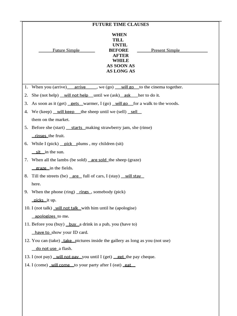 Future - Time Clauses - Exercise | PDF