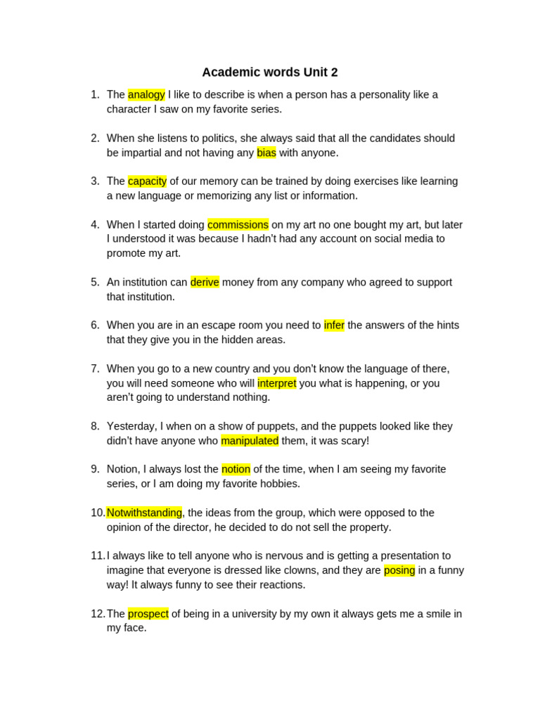 Academic Words Unit 2 | PDF