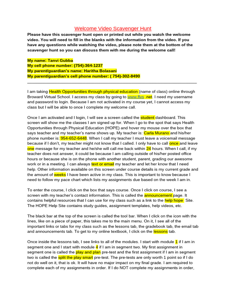 Welcome Video Scavenger Hunt Guide | PDF