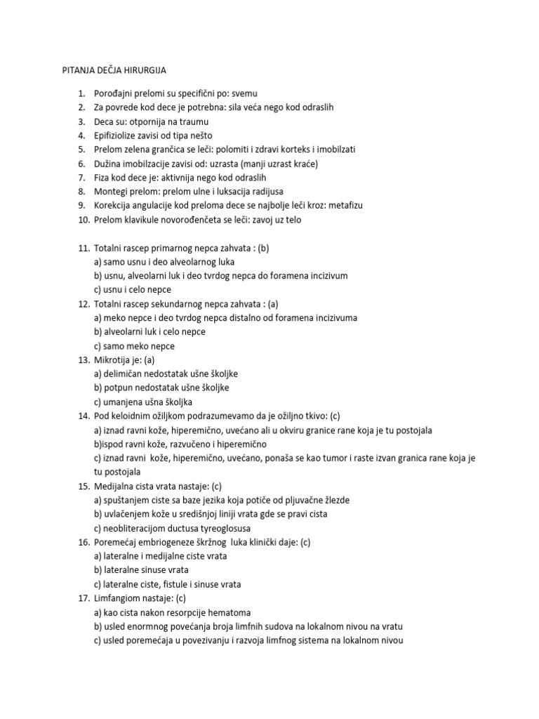 Pitanja Dečja Hirurgija | PDF