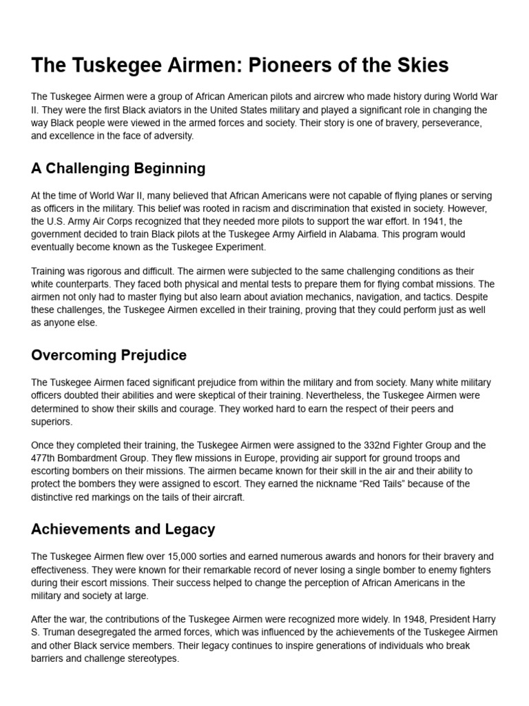 Tuskegee Airmen: Pioneers of Equality | PDF | Aviation | Military Aviation