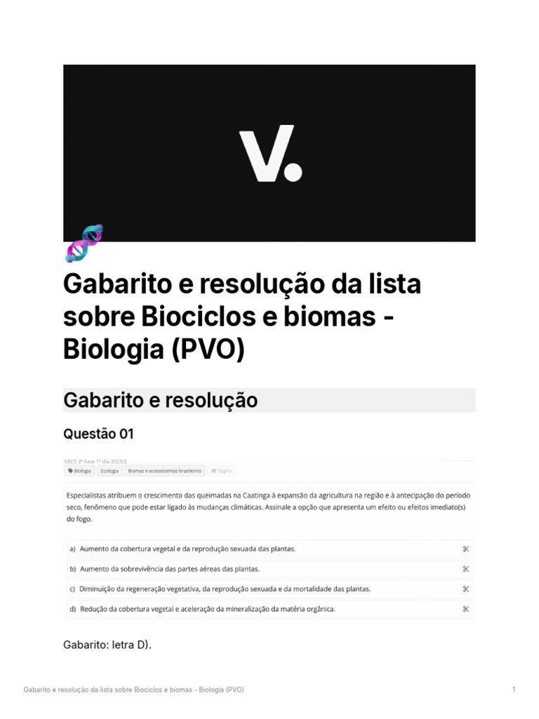 Gabarito e Resolução Da Lista Sobre Biociclos e Biomas | PDF | Mangue ...