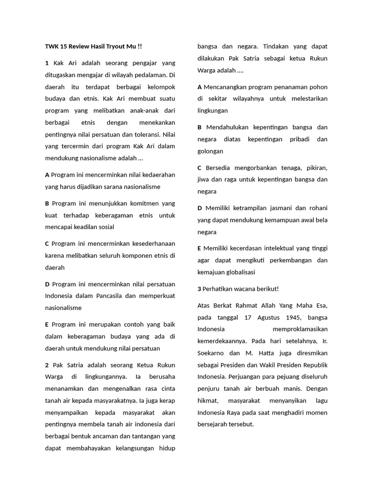 TWK 15 Review Hasil Tryout Mu | PDF