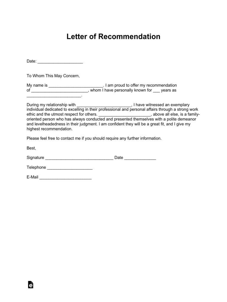 Standard Letter of Recommendation for Employment | PDF