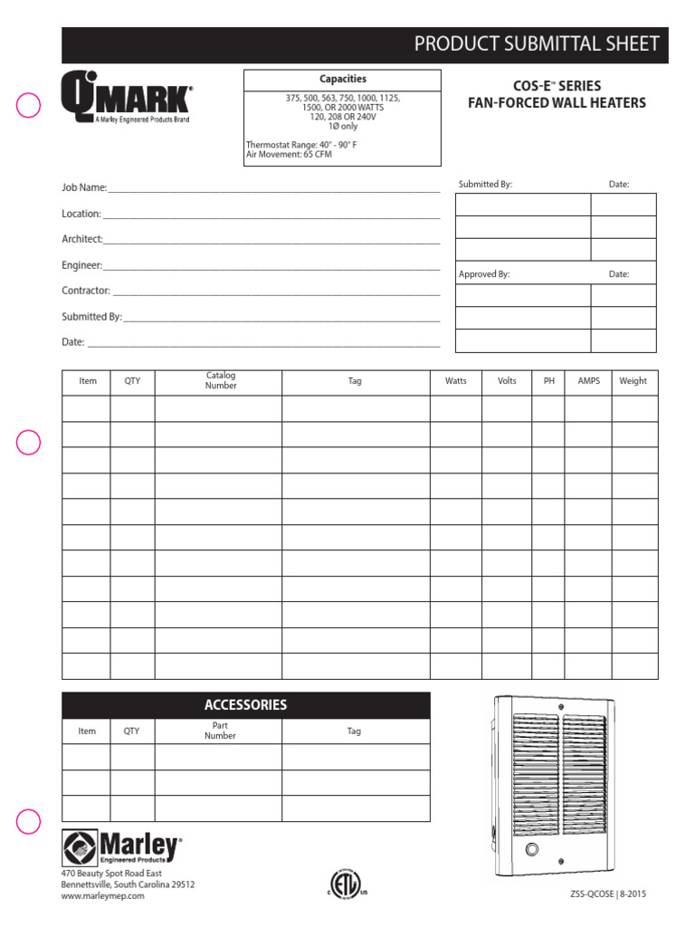 Qmark-CZ1012T-Submittal-Sheet | PDF | Sheet Metal | Thermostat