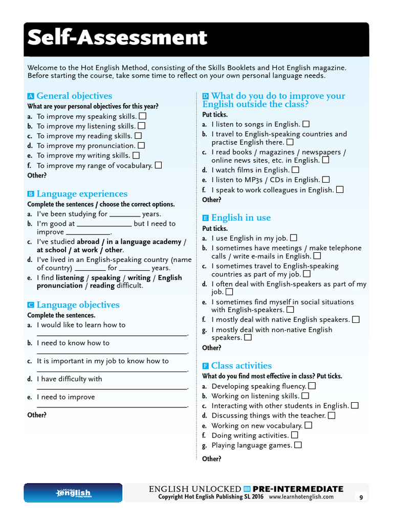 English Unlocked Book III Pre Intermediate A2 3 - 9 | PDF | English ...