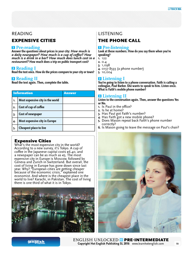 English Unlocked Book III Pre Intermediate A2 3 - 11 | PDF | Cost Of ...
