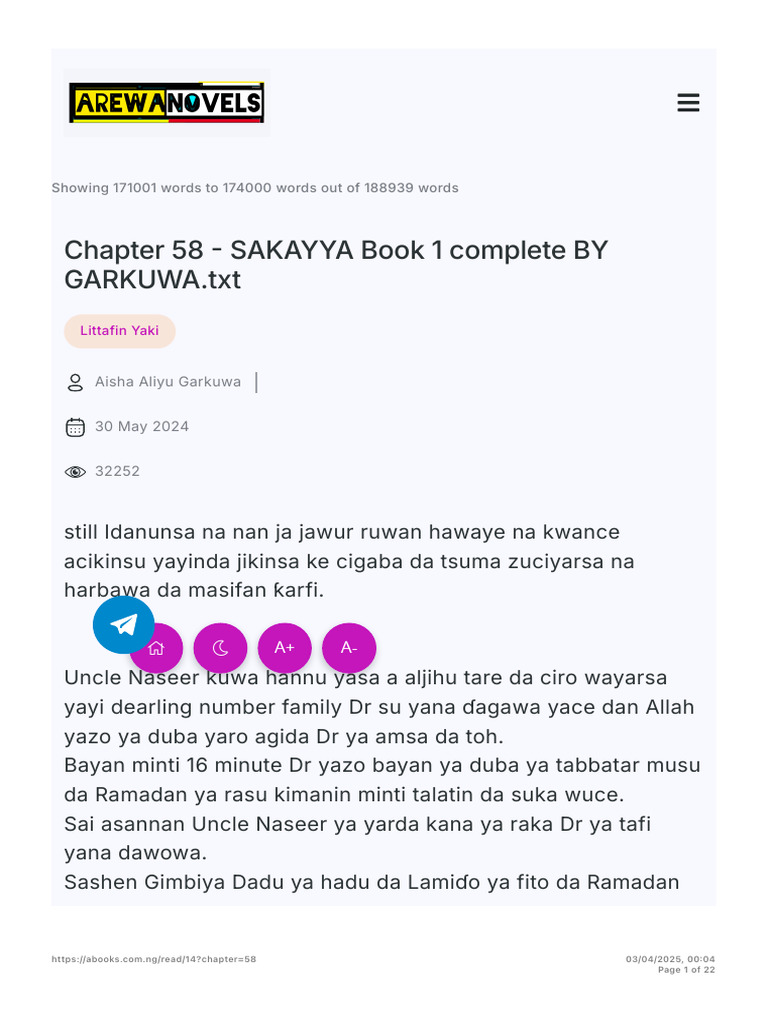 Chapter 58 Reading SAKAYYA Book 1 Complete BY GARKUWA - TXT AREWA ...