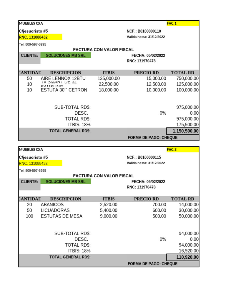 Facturas de Muebles y Servicios 2022 | PDF | Economias | Dinero