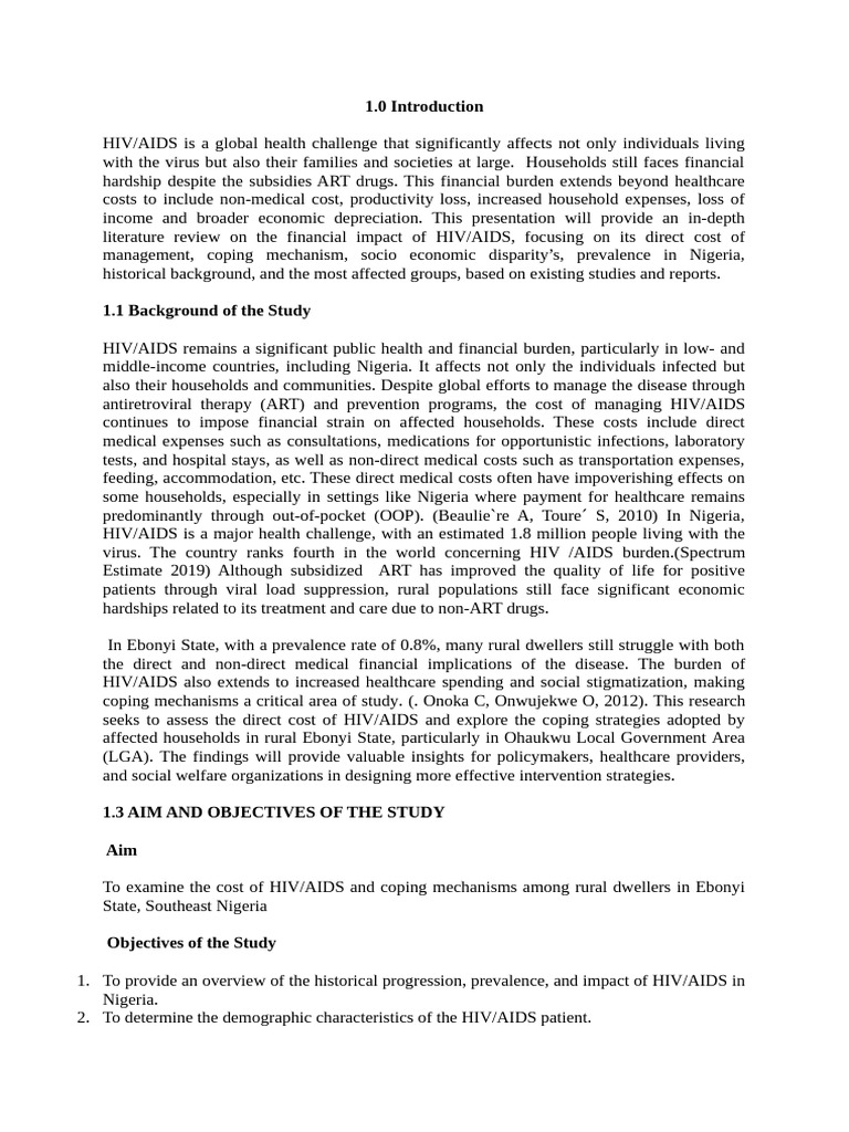 Proposal For Cost of Hiv (Nnenne) | PDF | Hiv/Aids | Socioeconomic Status