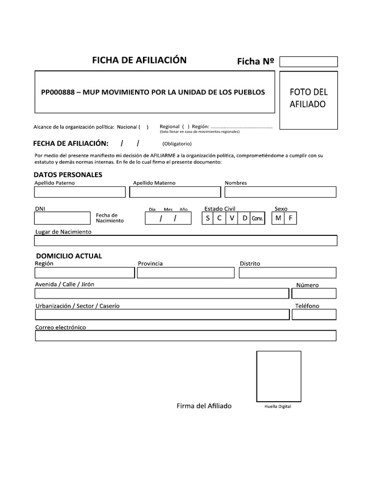 Ficha Afiliacion MovPorLaUnidadDeLosPueblos | PDF