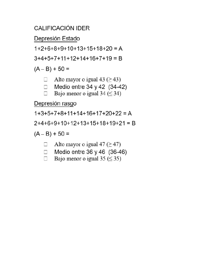 IDERE DEPRESION CALIFICAICON | PDF