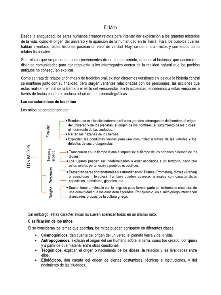 Características y Clasificación de Mitos | PDF