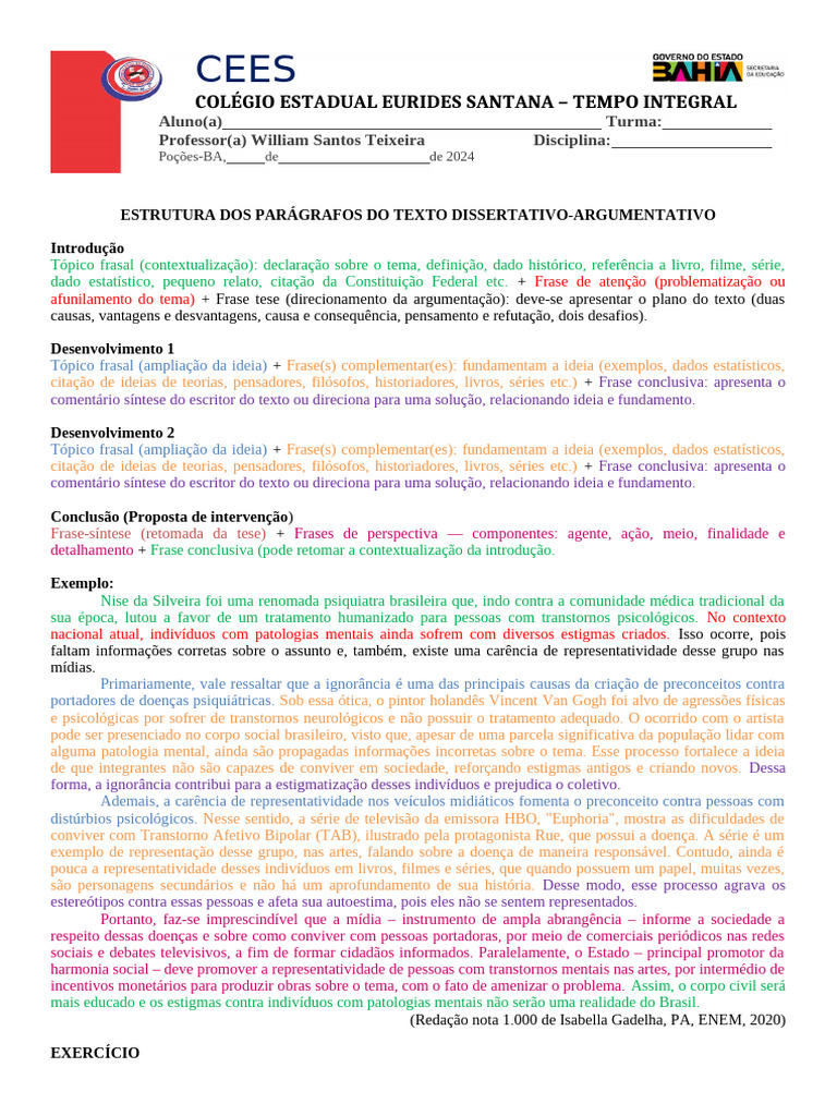 Estrutura do Texto Dissertativo-Argumentativo | PDF | Distúrbio mental ...