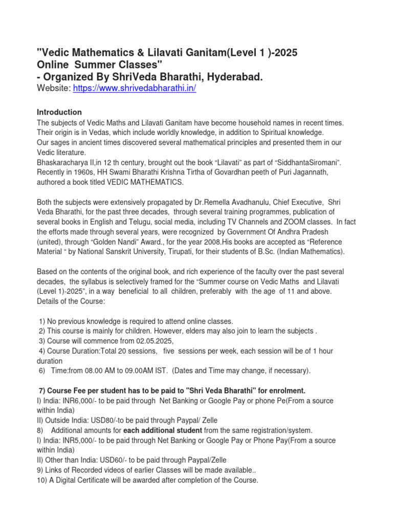 Vedic Maths Course 2025 | PDF | Vedas