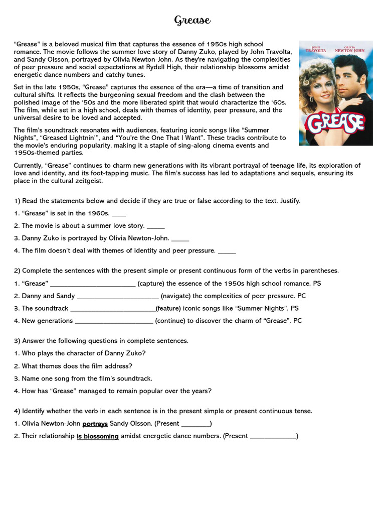 Grease Text and Activities | PDF