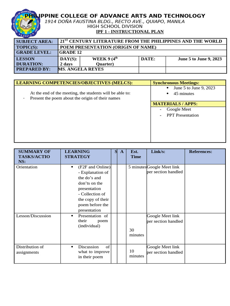 Ipf 21ST Week 9 (Presentation) | PDF | Learning | Education Theory