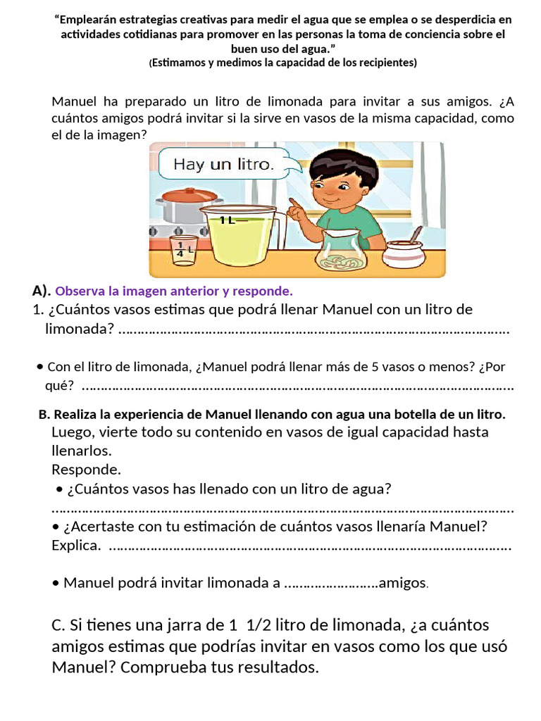 Estimamos y Medimos La Capacidad de Los Recipientes | PDF | Litro