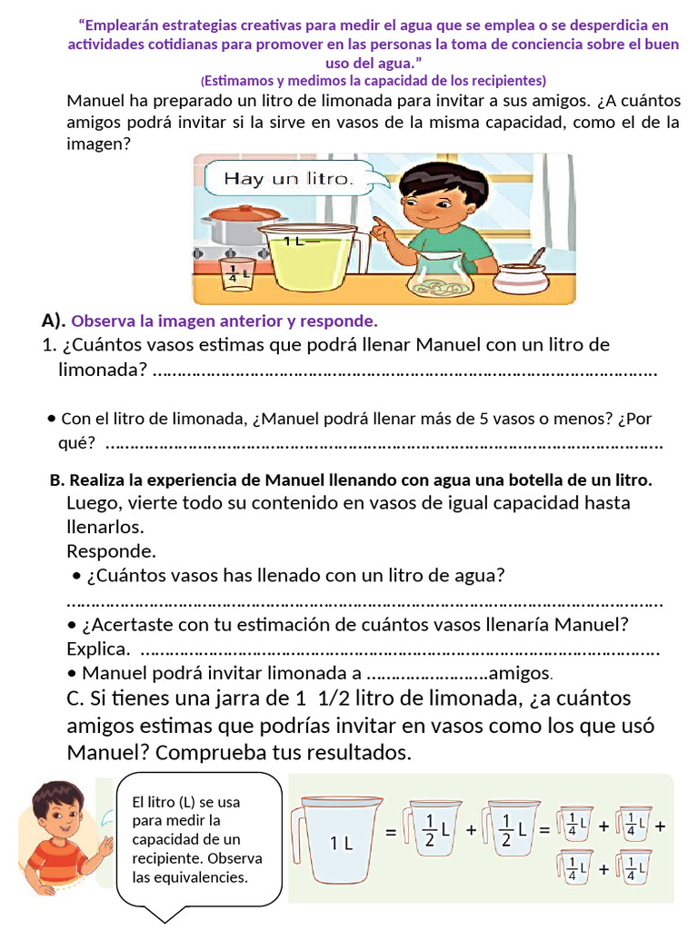 (Estimamos y Medimos La Capacidad de Los Recipientes Matematicas 02-04 ...