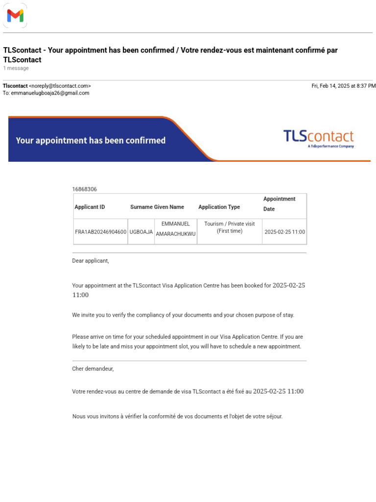 Gmail - TLScontact - Your Appointment Has Been Confirmed - Votre Rendez ...