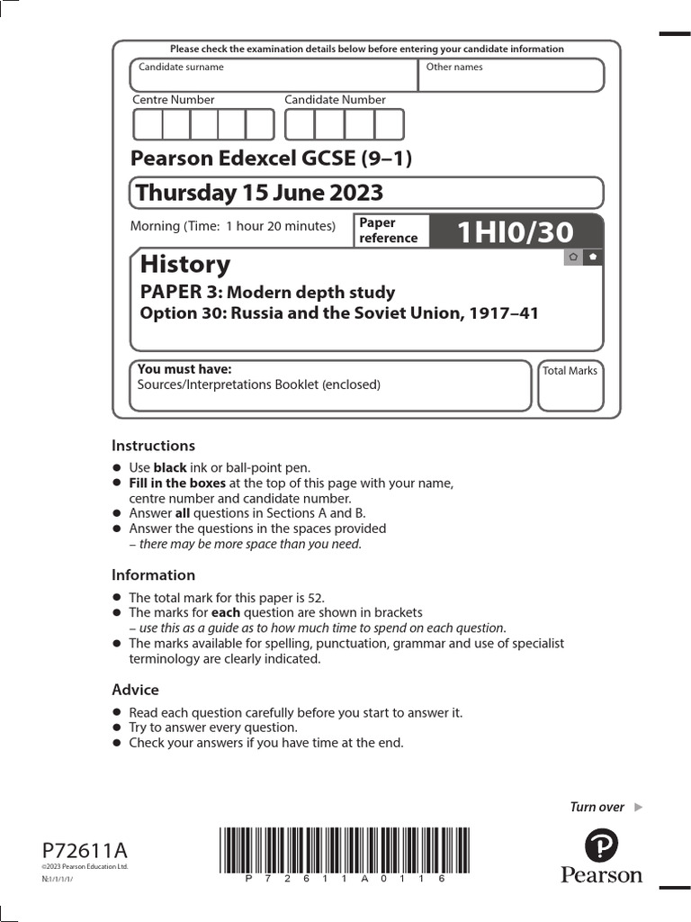 GCSE Edexcel History June 23 Paper 3 Op30 QP | PDF | Russian Empire