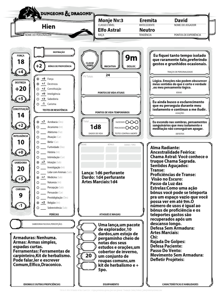 Ficha-de-personagem-Monge-Elfo-Astral-1 | PDF | Dragão