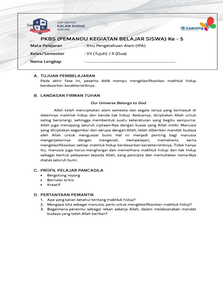 (Revisi) Ebl Pkbs 5 Ipa 2024-2025 | PDF