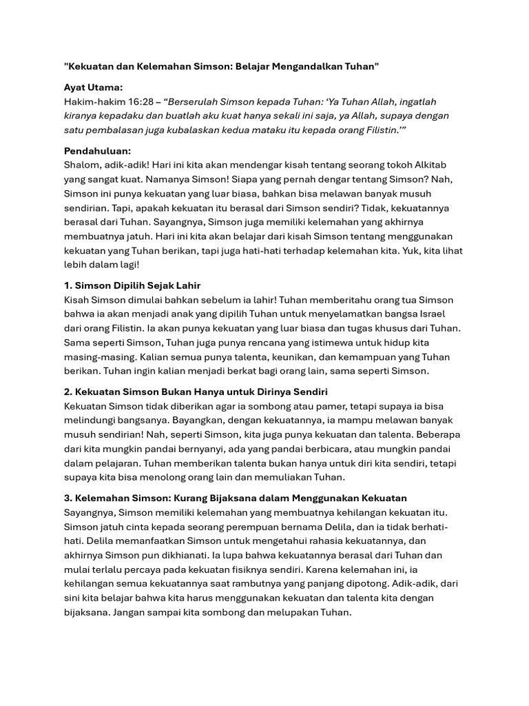 Belajar Mengandalkan Tuhan - Simson | PDF