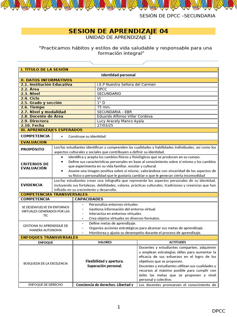 1º Ses 4 - DPCC 2025 | PDF | Enseñando | Aprendizaje