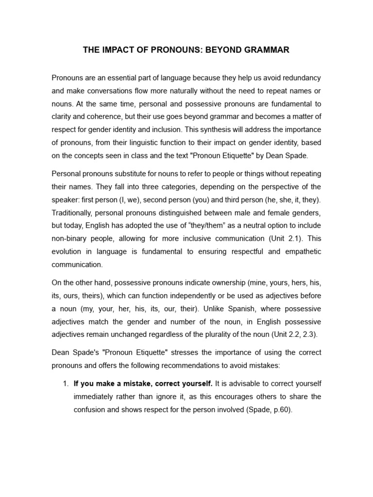The Impact of Pronouns: Beyond Grammar | PDF | Grammatical Gender | Noun
