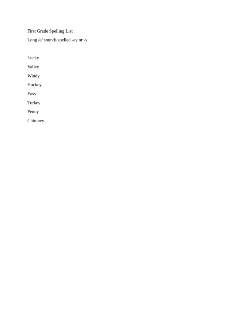 First Grade Spelling List | PDF