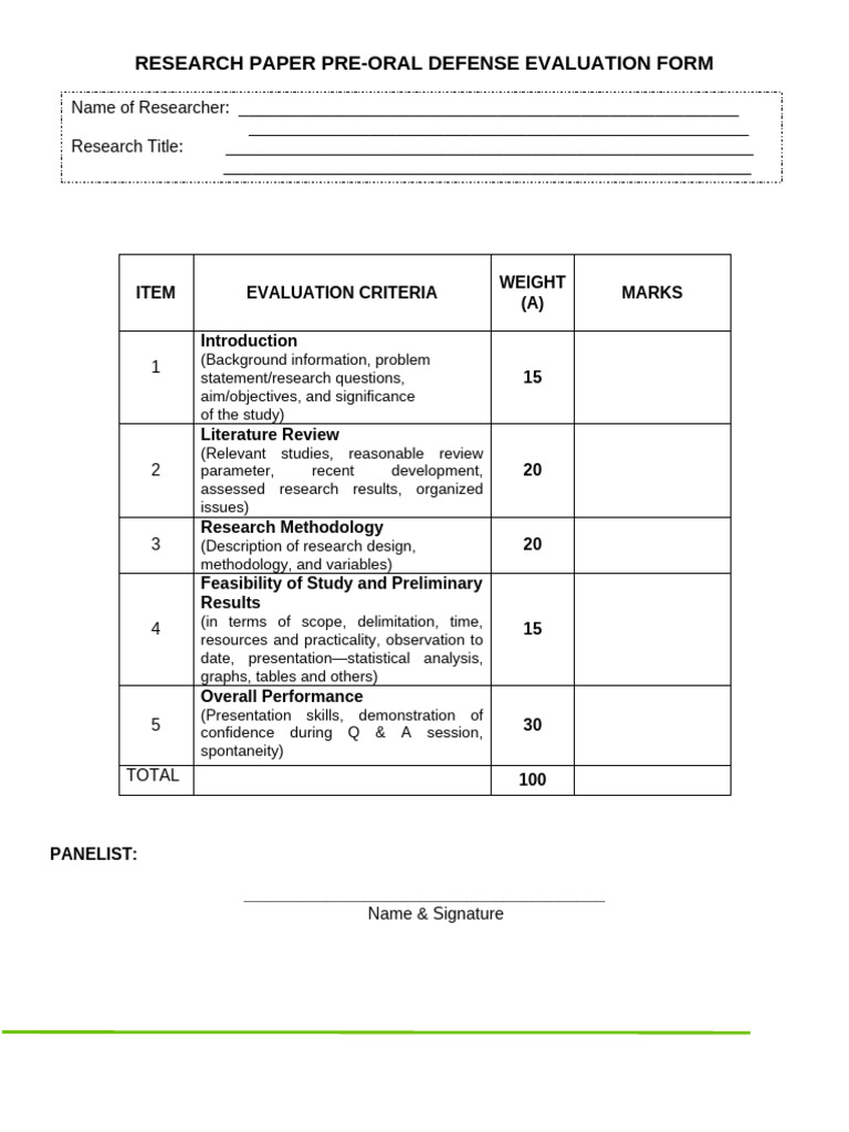 467395314 Oral Defense Evaluation Form | PDF | Cognition | Procedural ...