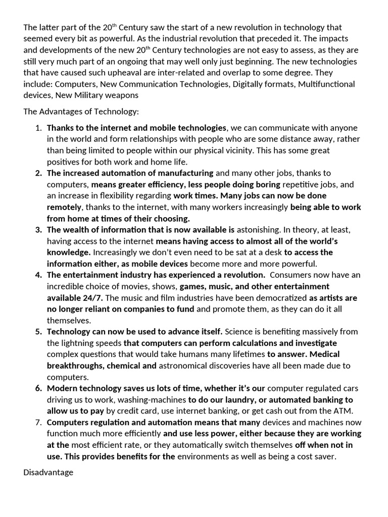 Impact of 20th Century Technology | PDF | Internet | Automation