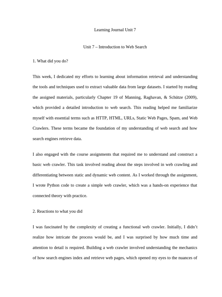 CS 3308-01 Information Retrieval Learning Journal 7 | PDF | World Wide Web | Internet & Web