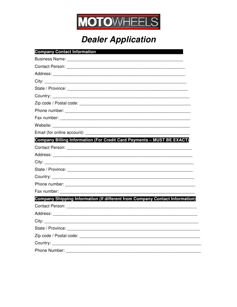 New Dealer Application Form | PDF | Business