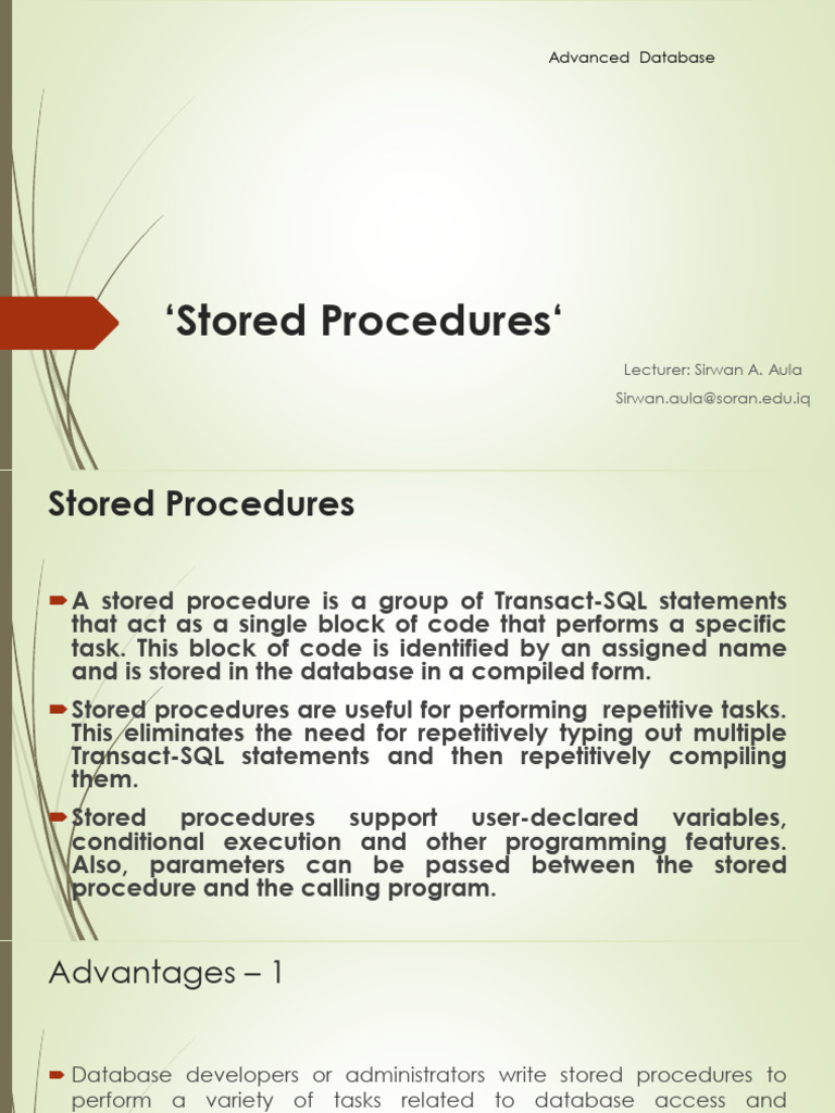 SQL Server Stored Procedure Guide | PDF | Databases | Microsoft Sql Server