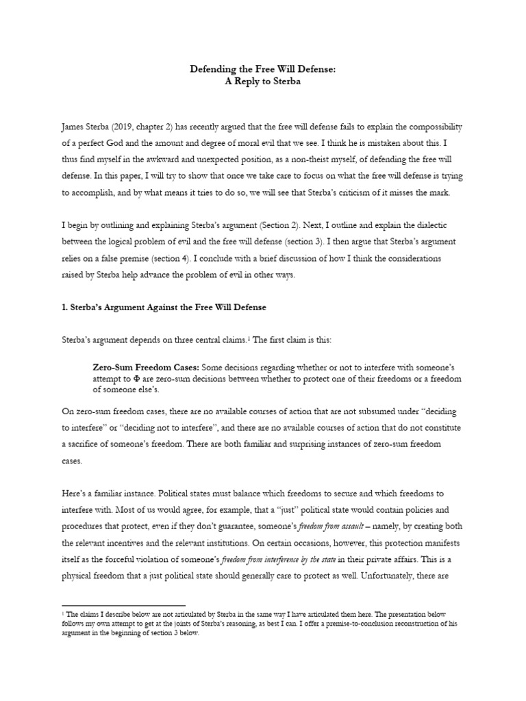 Defending The Free Will Defense: A Reply To Sterba | PDF | Problem Of ...