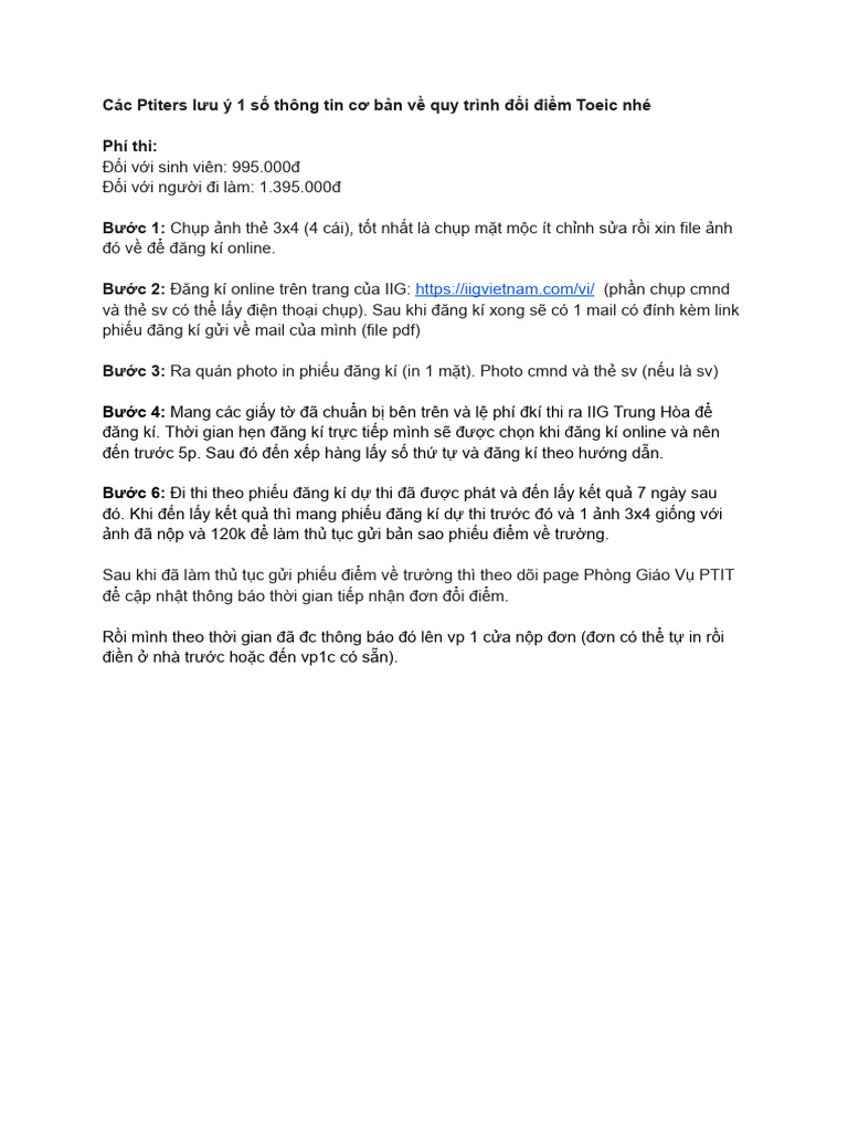 Quy trình đổi điểm Toeic Ptit | PDF