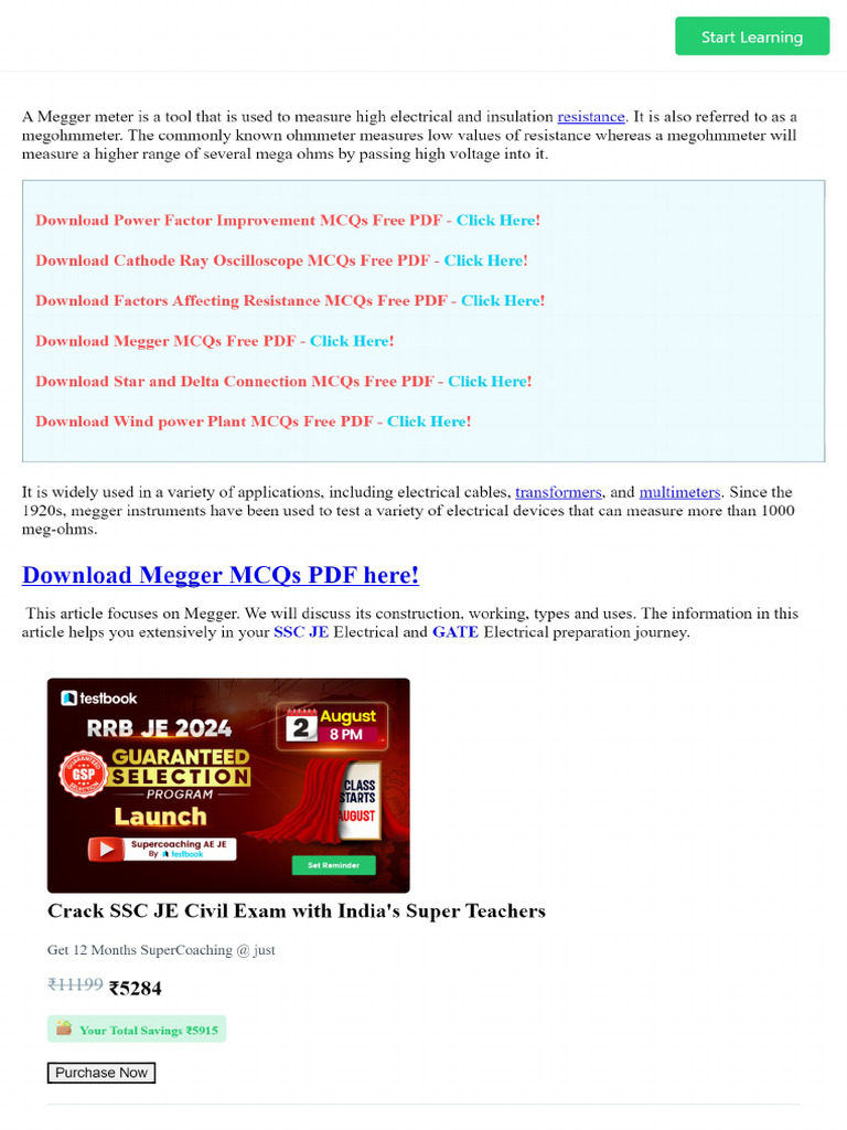 Megger - Construction, Working, Uses, Advantages & Disadvantages. | PDF