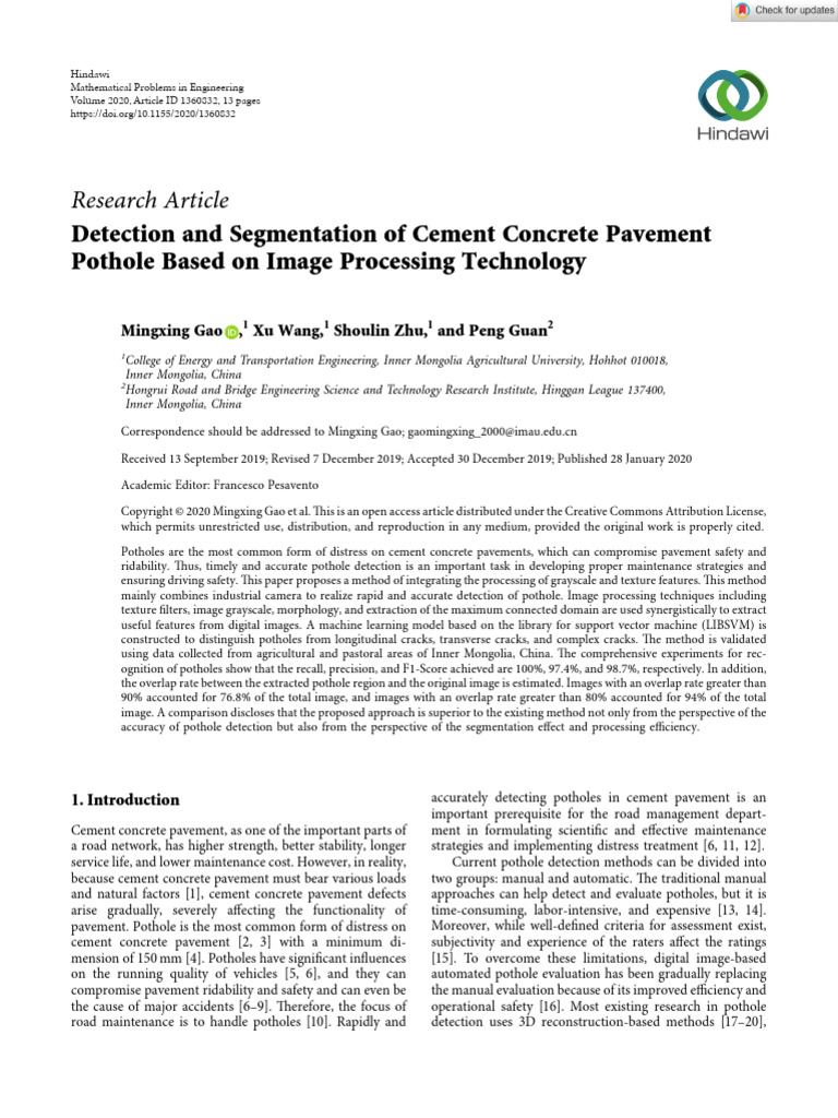 Mathematical Problems in Engineering - 2020 - Gao - Detection and Segmentation of Cement ...