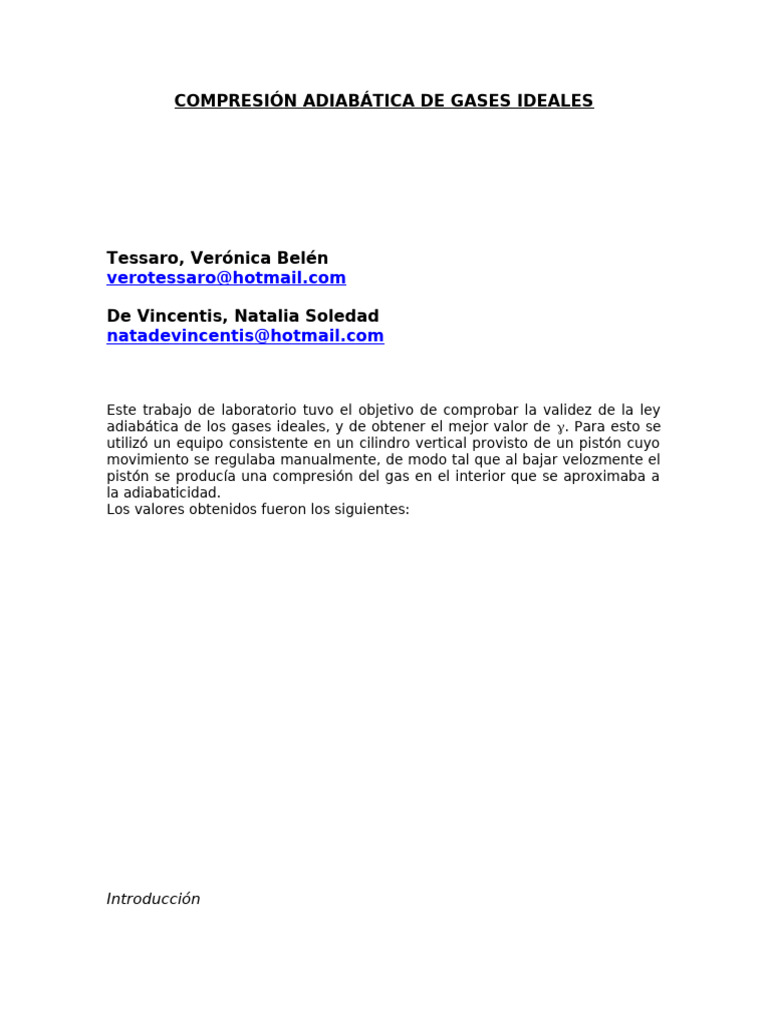 Compresión Adiabática de Gases Ideales | PDF | Gases | Fenomeno fisico