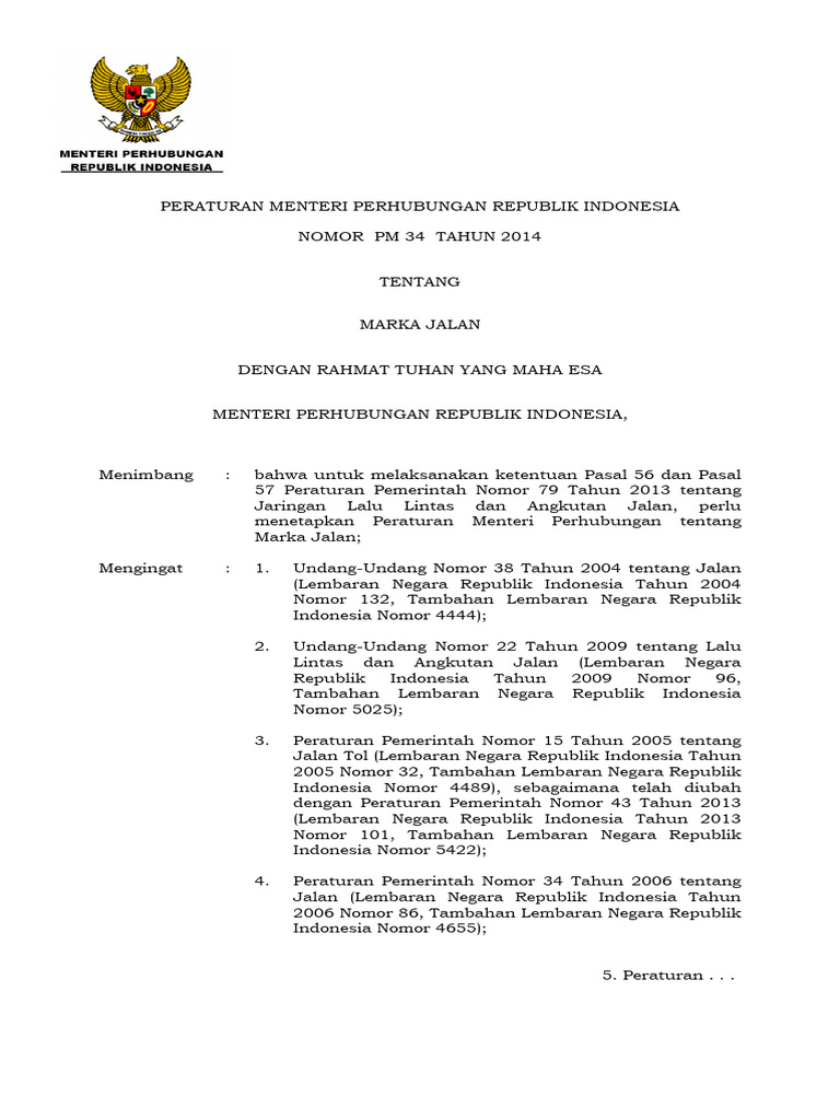 08 PM 34 Tahun 2014 Tentang Marka Jalan | PDF