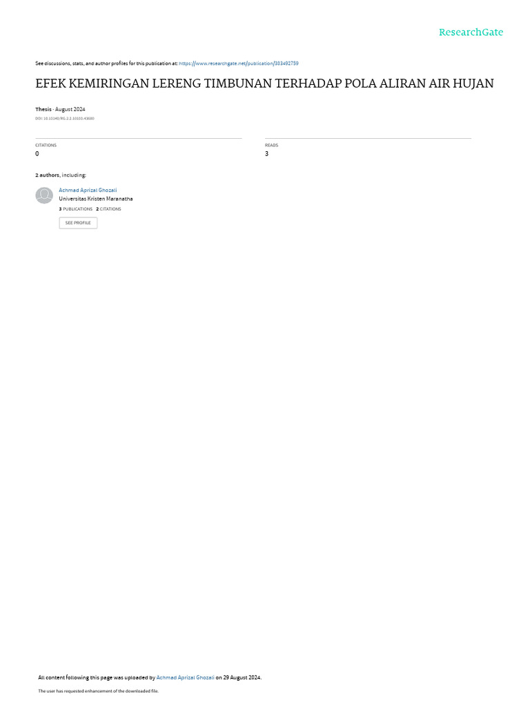 Efek Kemiringan Lereng Timbunanterhadap Pola Aliran Air Hujan | PDF