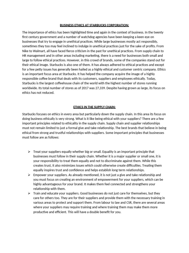 Business Ethics at Starbucks Corporation | PDF | Starbucks | Supply Chain