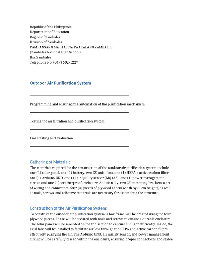 Formatted Outdoor Air Purification System | PDF