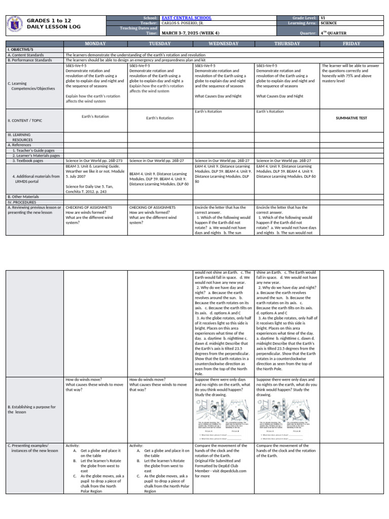 DLL_SCIENCE 6_Q4_W4 | PDF | Wound | Earth