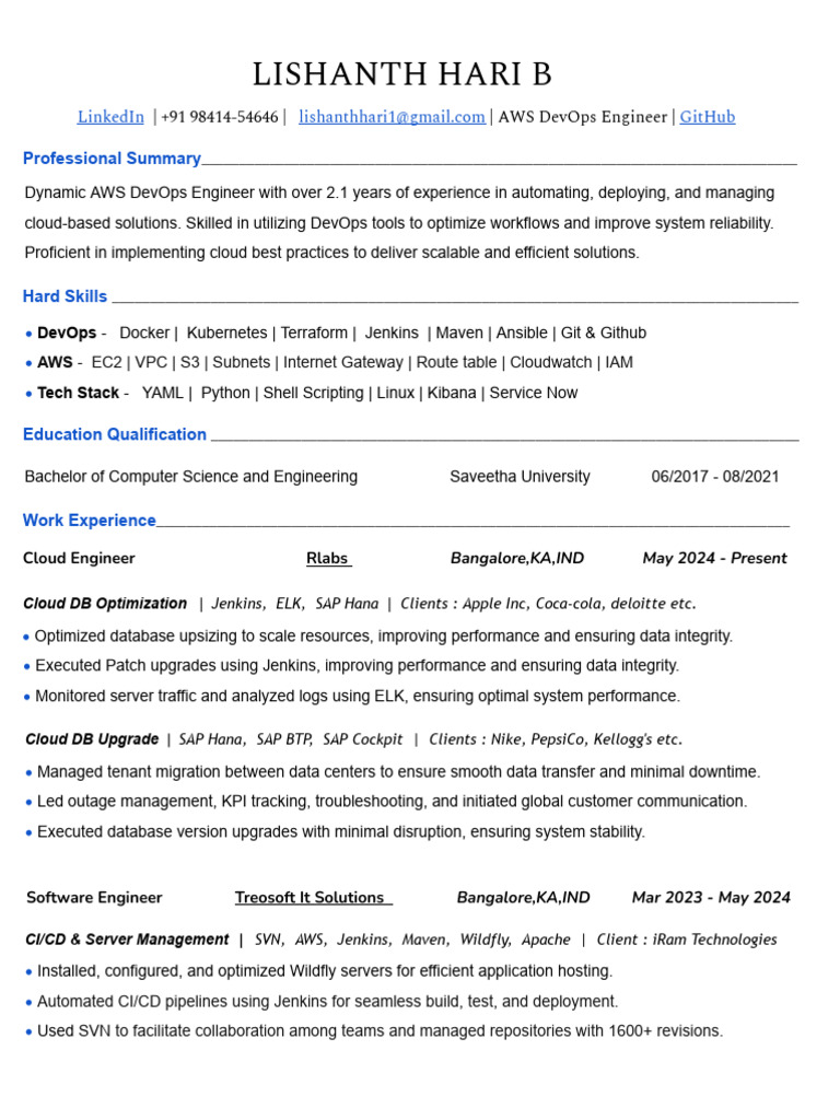 Lishanthhari DevOps Resume | PDF | Amazon Web Services | Cloud Computing