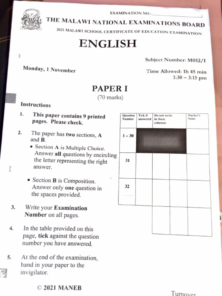 2021 Maneb Eng p1 Veshah | PDF